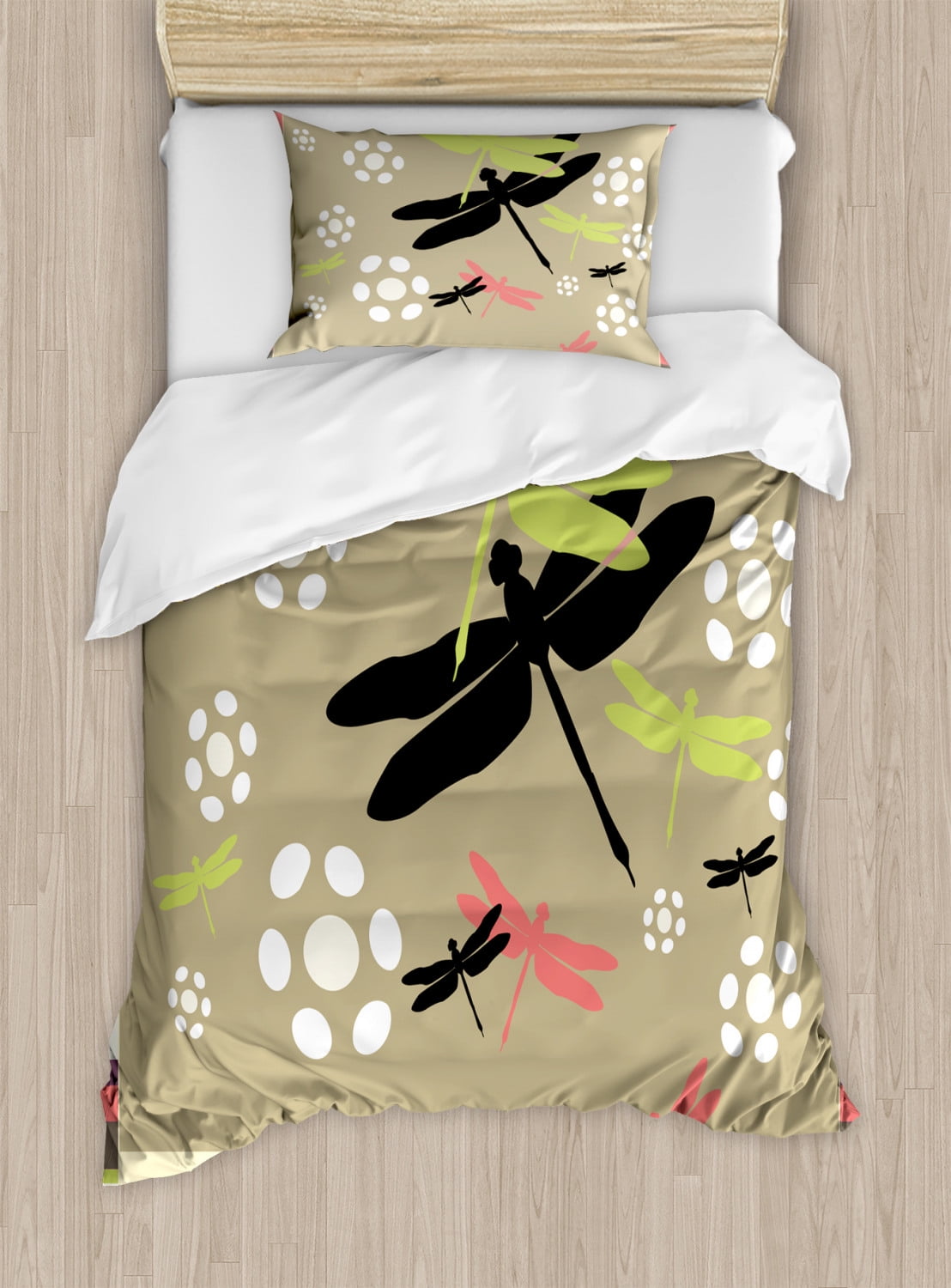 Dragonfly Duvet Cover Set Twin Size, Cute Floral Pattern with Abstract ...