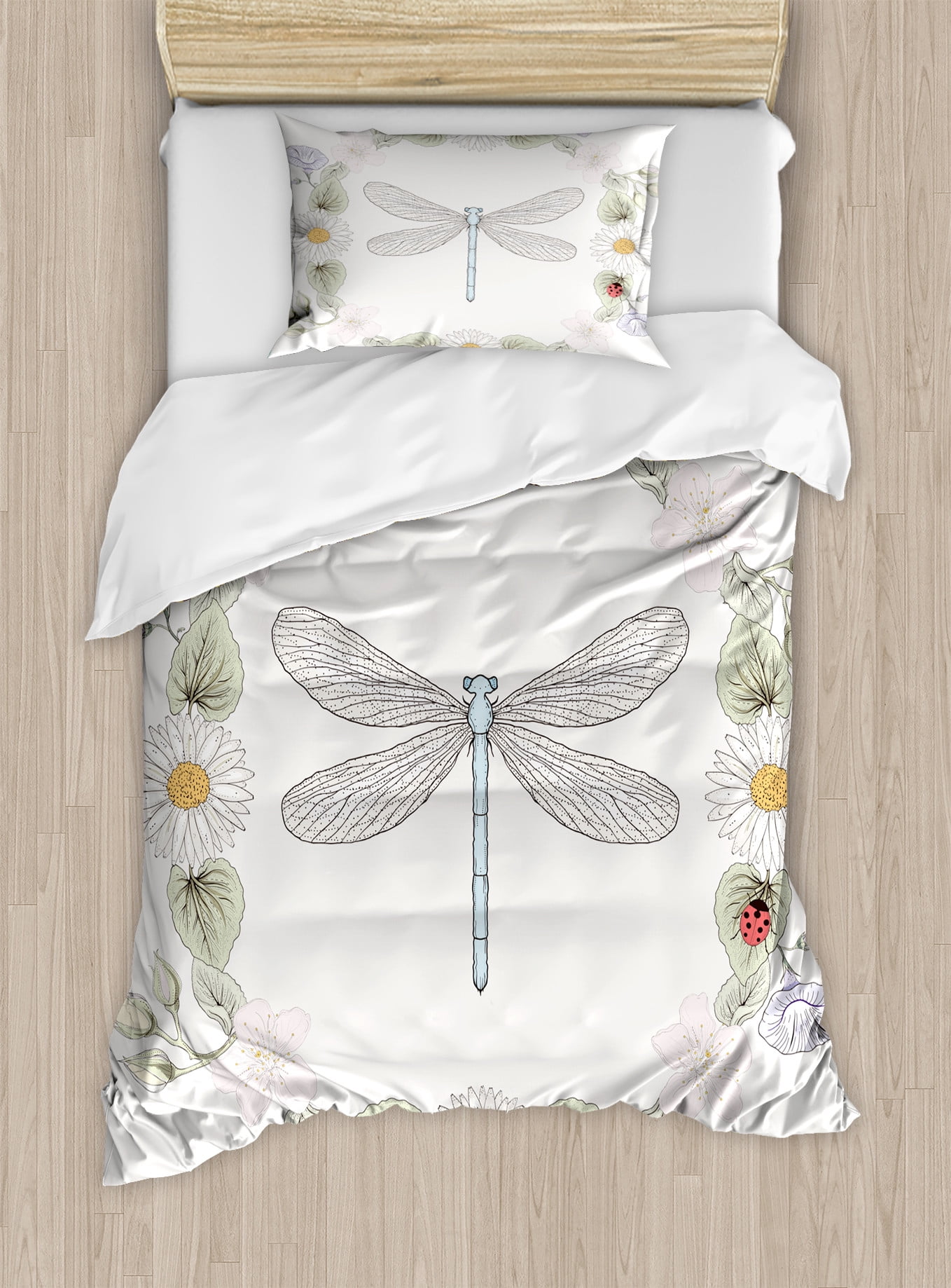 Dragonfly Duvet Cover Set, Vintage Retro Farm Life Inspired Moth ...