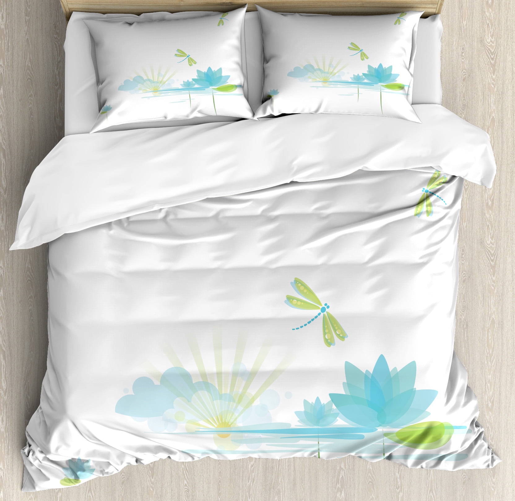 Dragonfly Duvet Cover Set, Waterlily and Dragonfly Nature Background ...