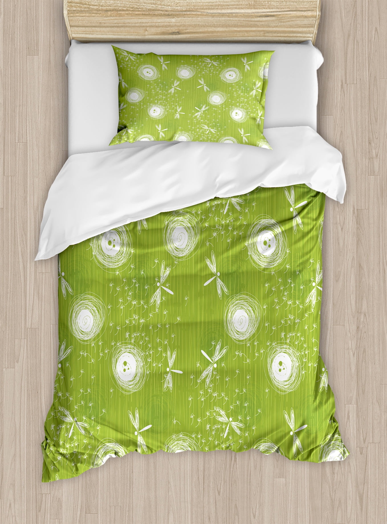 Dragonfly Duvet Cover Sets, Sketch Style Dandelion Flower Petals Spring ...