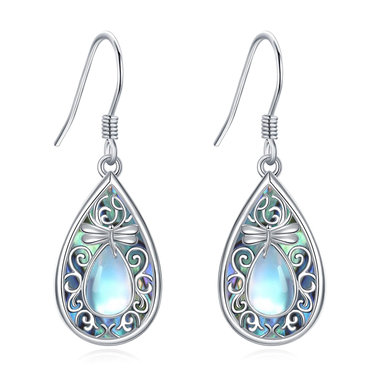 Dragonfly Earrings for Women 925 Sterling Silver Moonstone Abalone ...