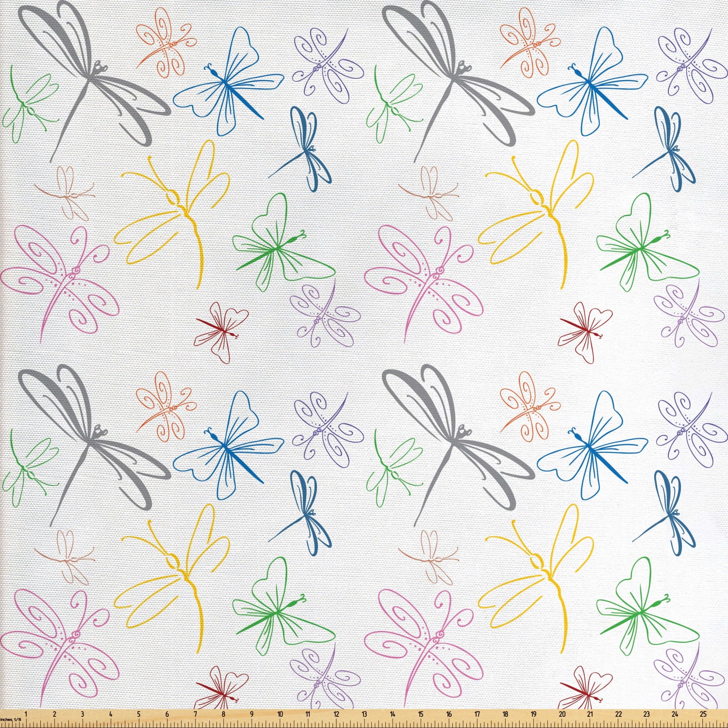 Ambesonne Dragonfly Fabric by the Yard Upholstery, Doodle Style Bugs ...
