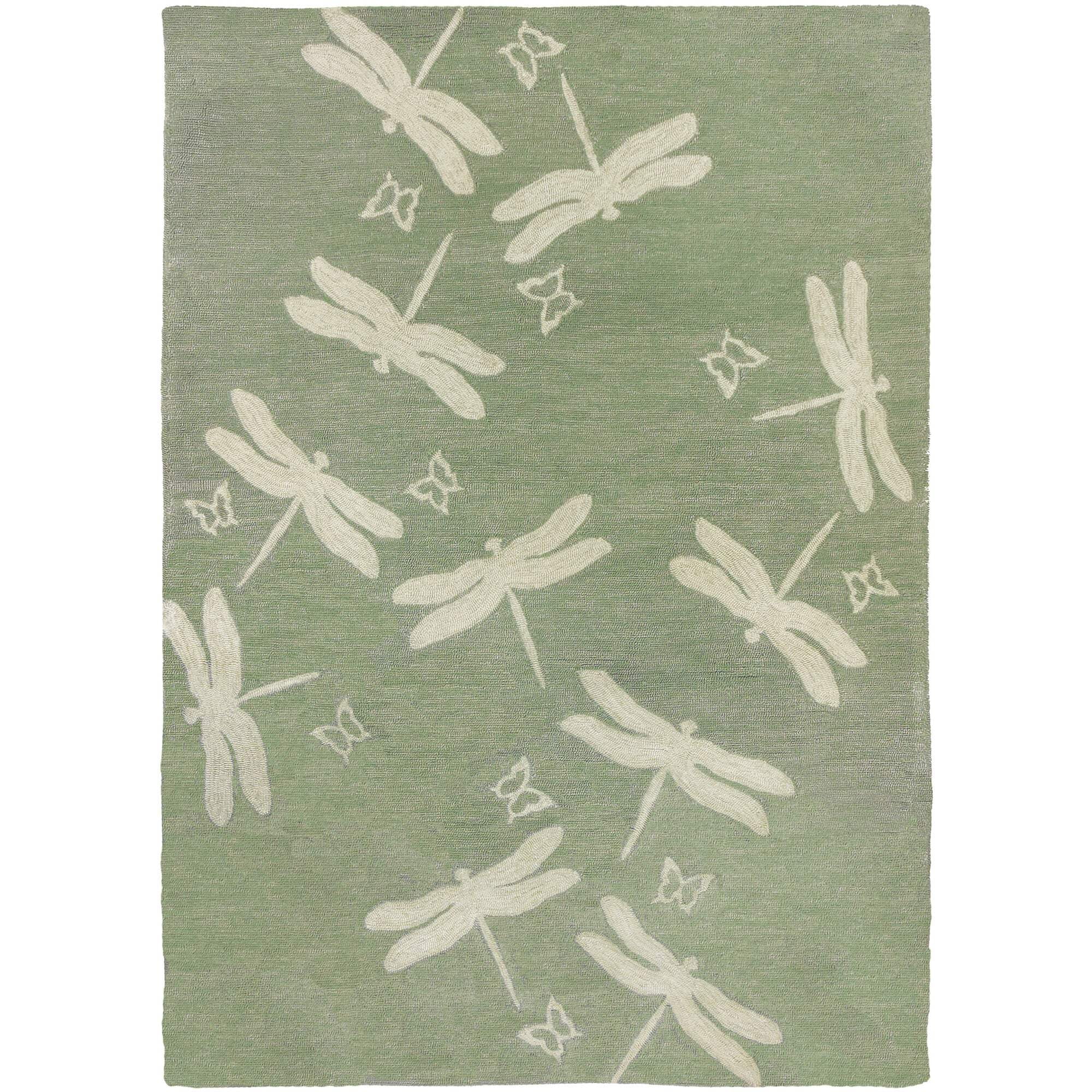 Dragonfly Field Homefires Accent Area Washable Rug Green 8' x 10' PPS ...