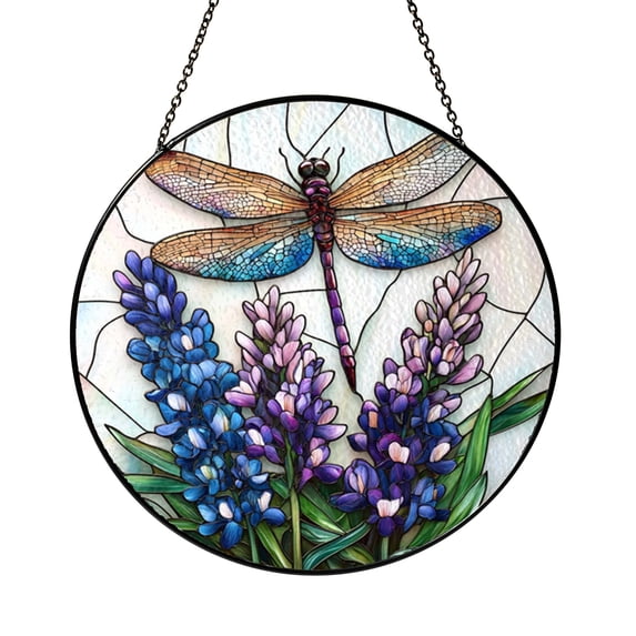 Dragonfly Floral Garden Stained Glass Style Window Suncatcher ...