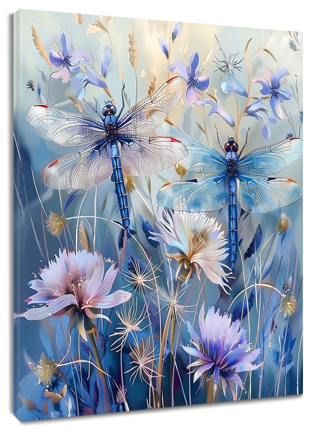 Dragonfly Floral Wall Art, Blue Purple Watercolor Flower and Dragonfly ...