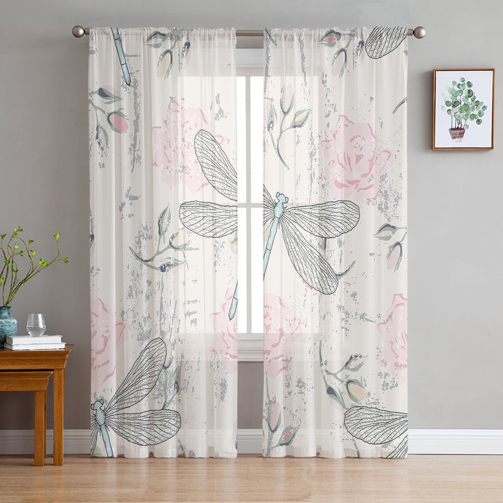 Dragonfly Flower Bud Wings Eye Sheer Curtains For Living Room Window ...