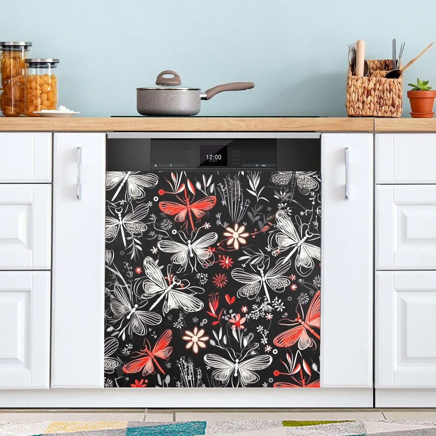 Dragonfly Flower Dishwasher Magnet Cover Magnetic Dish Washer Front ...