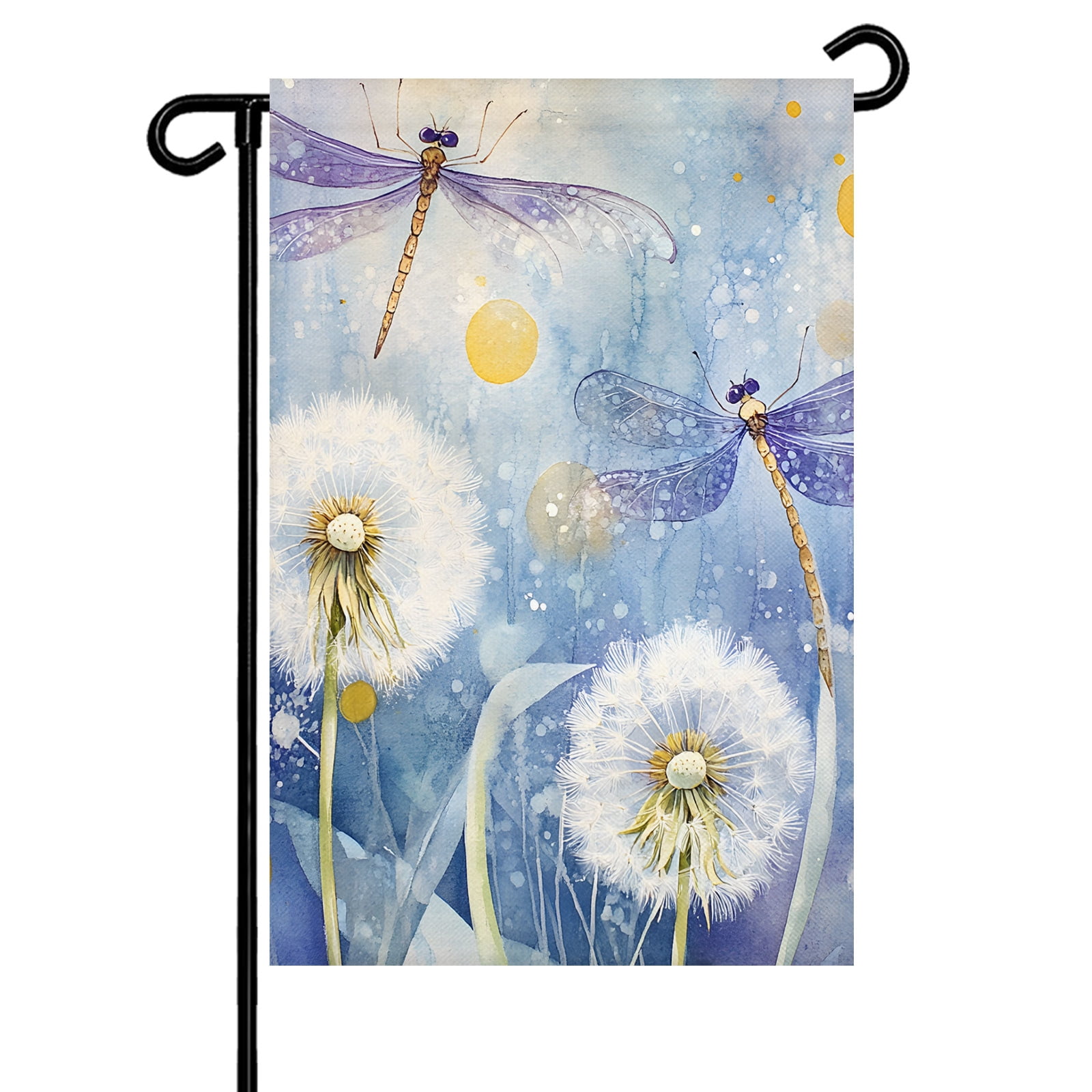 Dragonfly Flower Garden Flag 28x40 Inch Spring Watercolor Yellow Floral ...