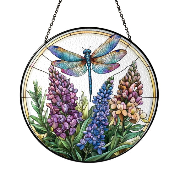 Dragonfly Flower Garden Stained Glass Style Window Suncatcher ...