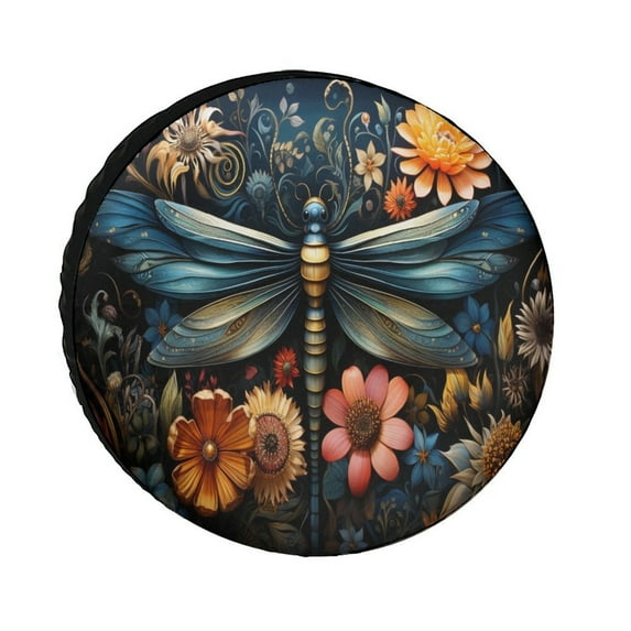 Dragonfly And Flower Spare Tire Cover Animals Dragonfly Wheel ...