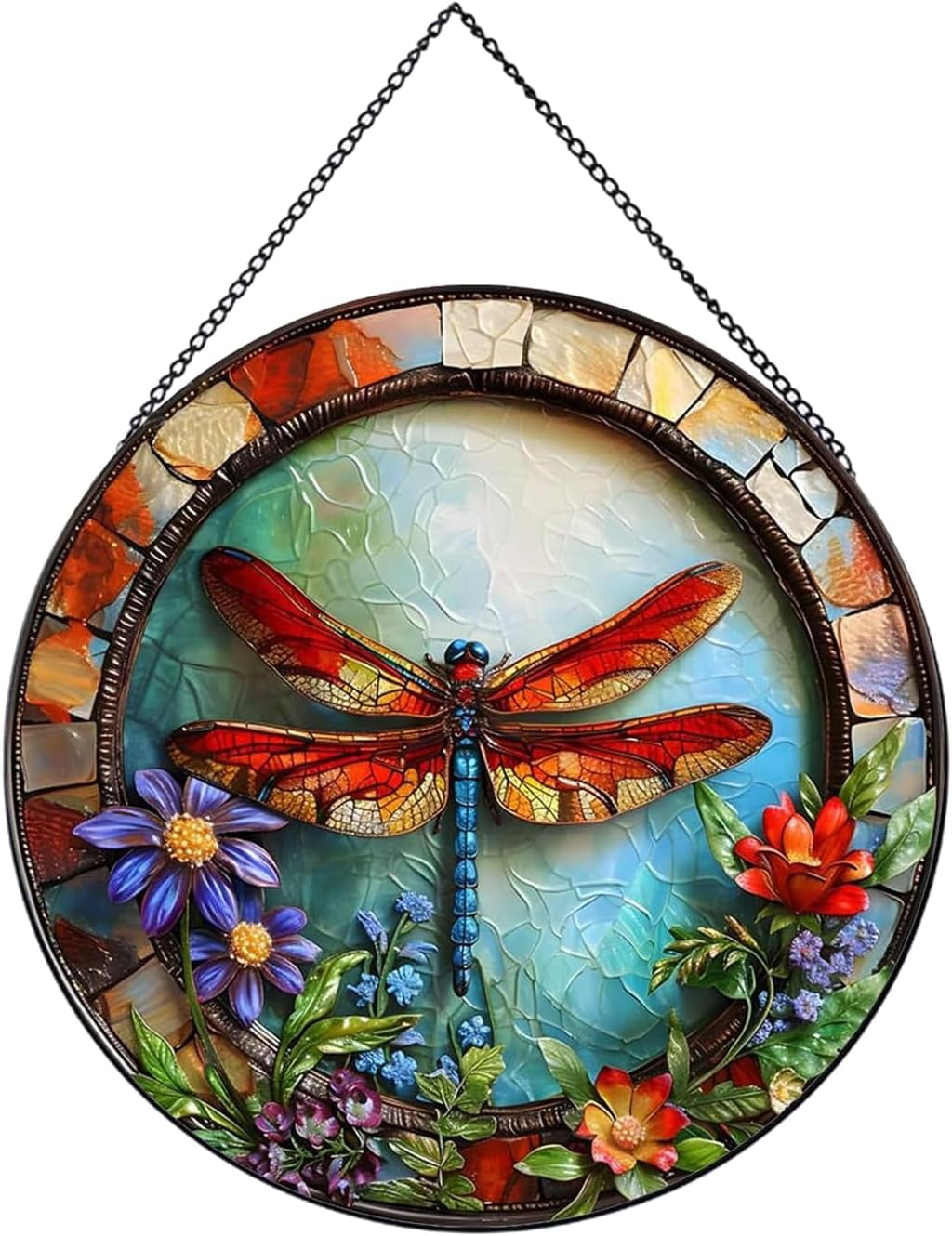 Dragonfly and Flower Suncatcher Stained Glass,Hanging Stained Glass ...