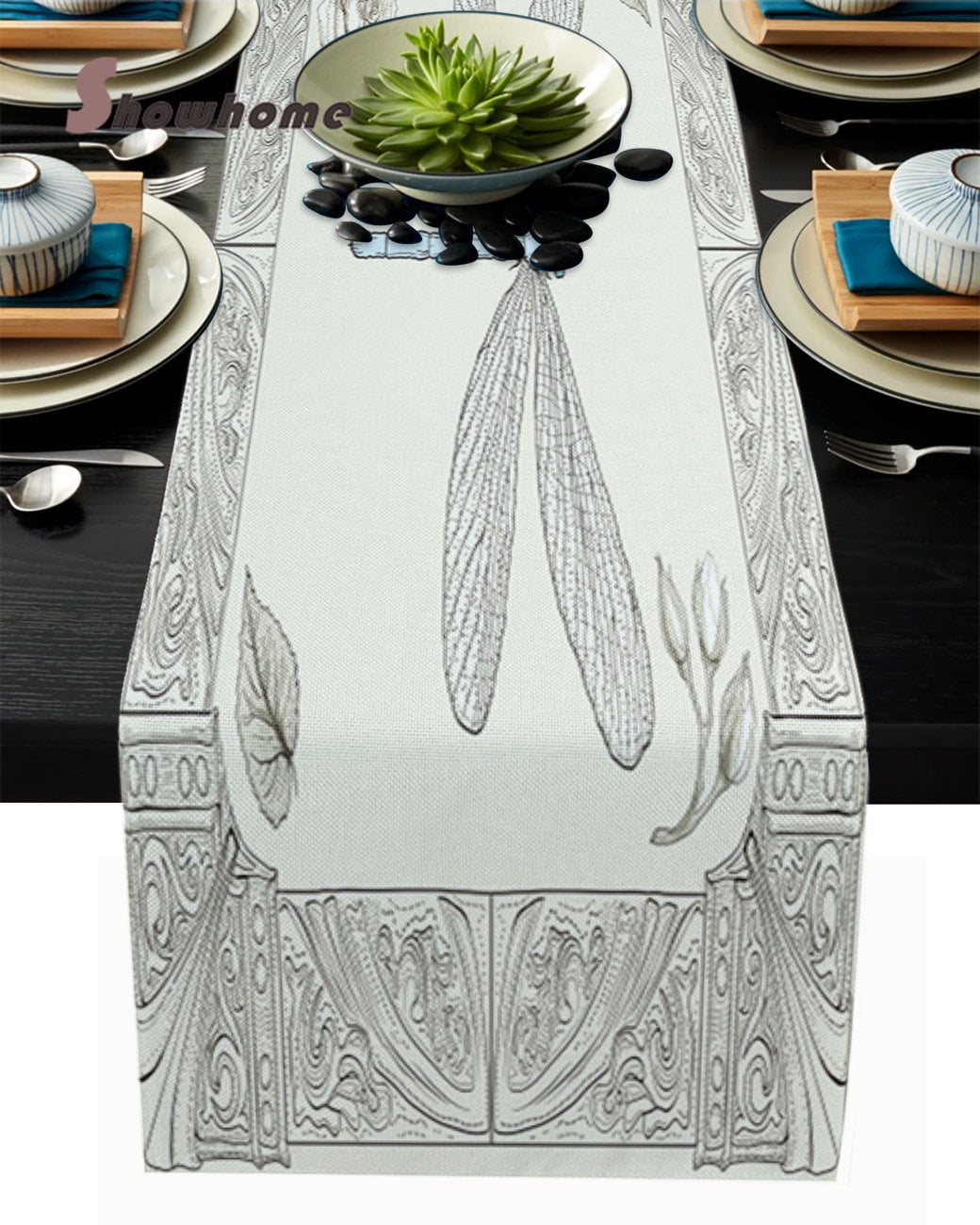 Dragonfly Flower Table Runner Wedding Party r Modern Coffee Dining ...