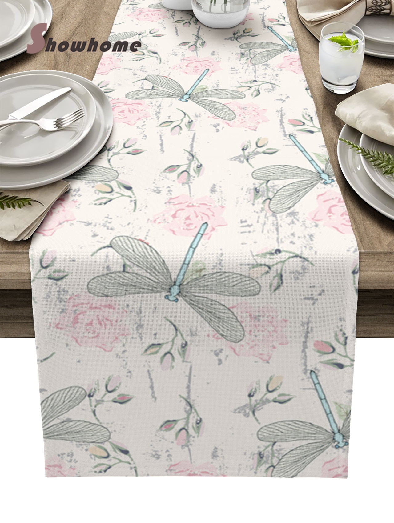 Dragonfly Flower Table Runner Wedding Party r Modern Coffee Dining ...