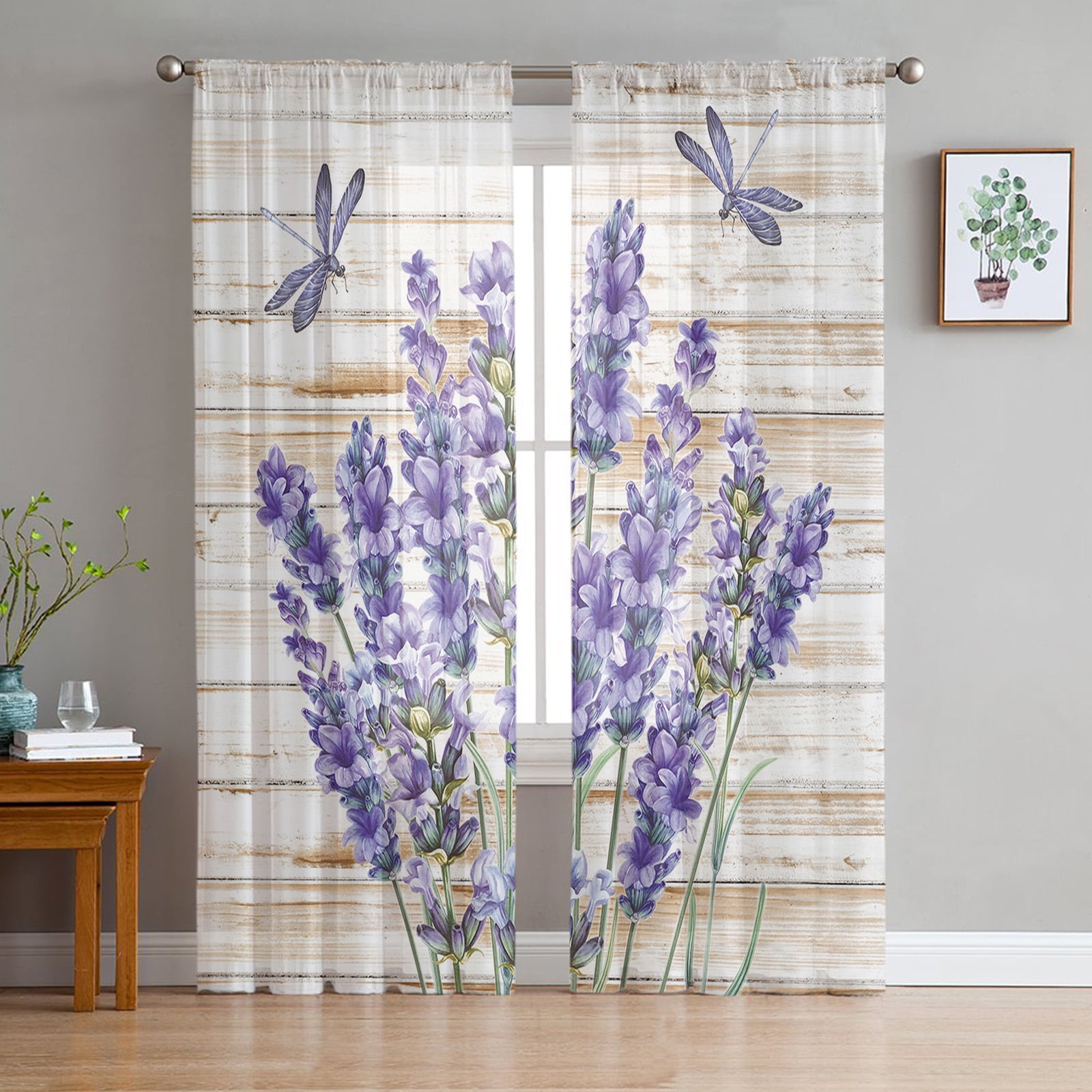 Dragonfly Flowers Sheer Curtain for Living Room Voile for Window Blinds ...