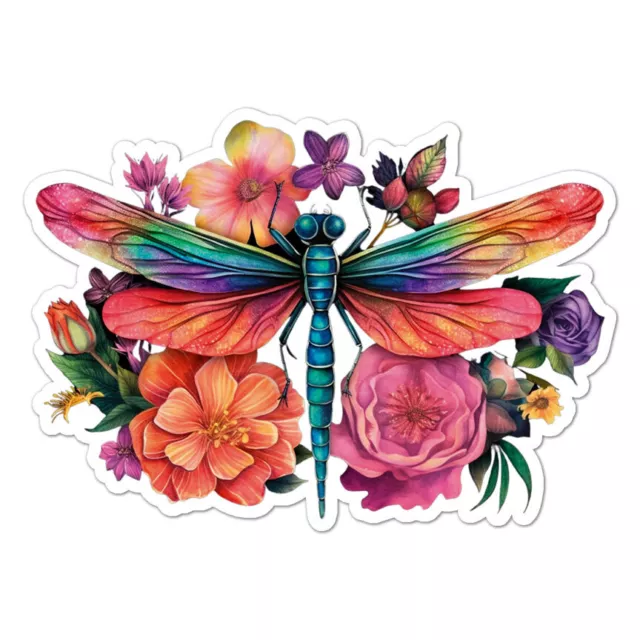 Dragonfly Flowers Sticker Indoor Outdoor Phone Decal Water Bottle ...