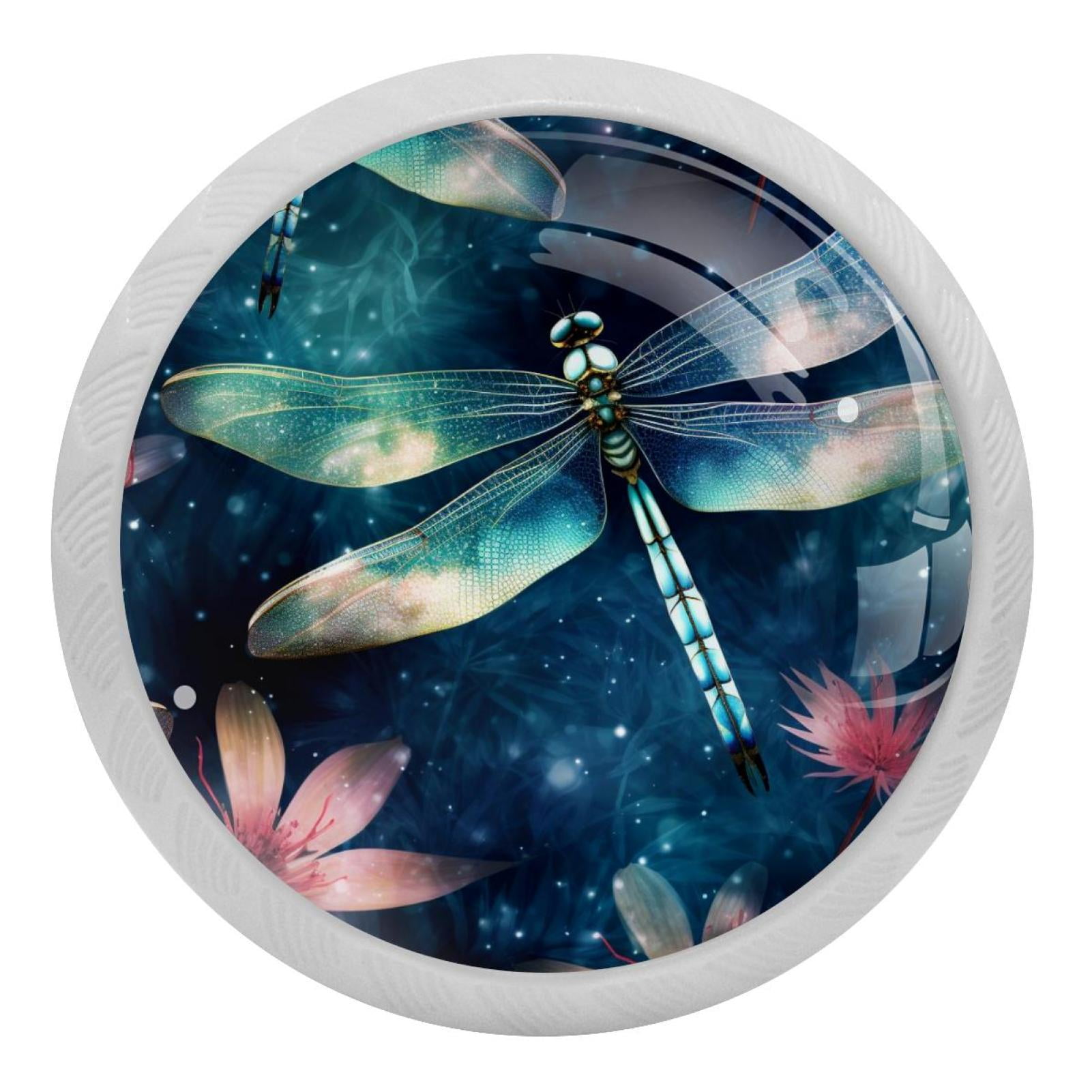 Dragonfly Fluorescent Drawer Pulls with Screws: Round Knobs, 4-Pack, Glow-in-the-Dark, Suitable ...