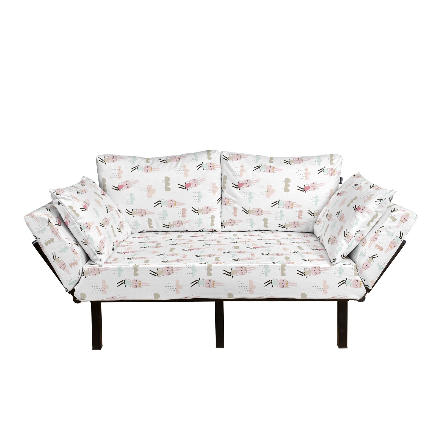 Animal Futon Couch, Doodle Style Rabbit Girls Swinging Under Rain ...