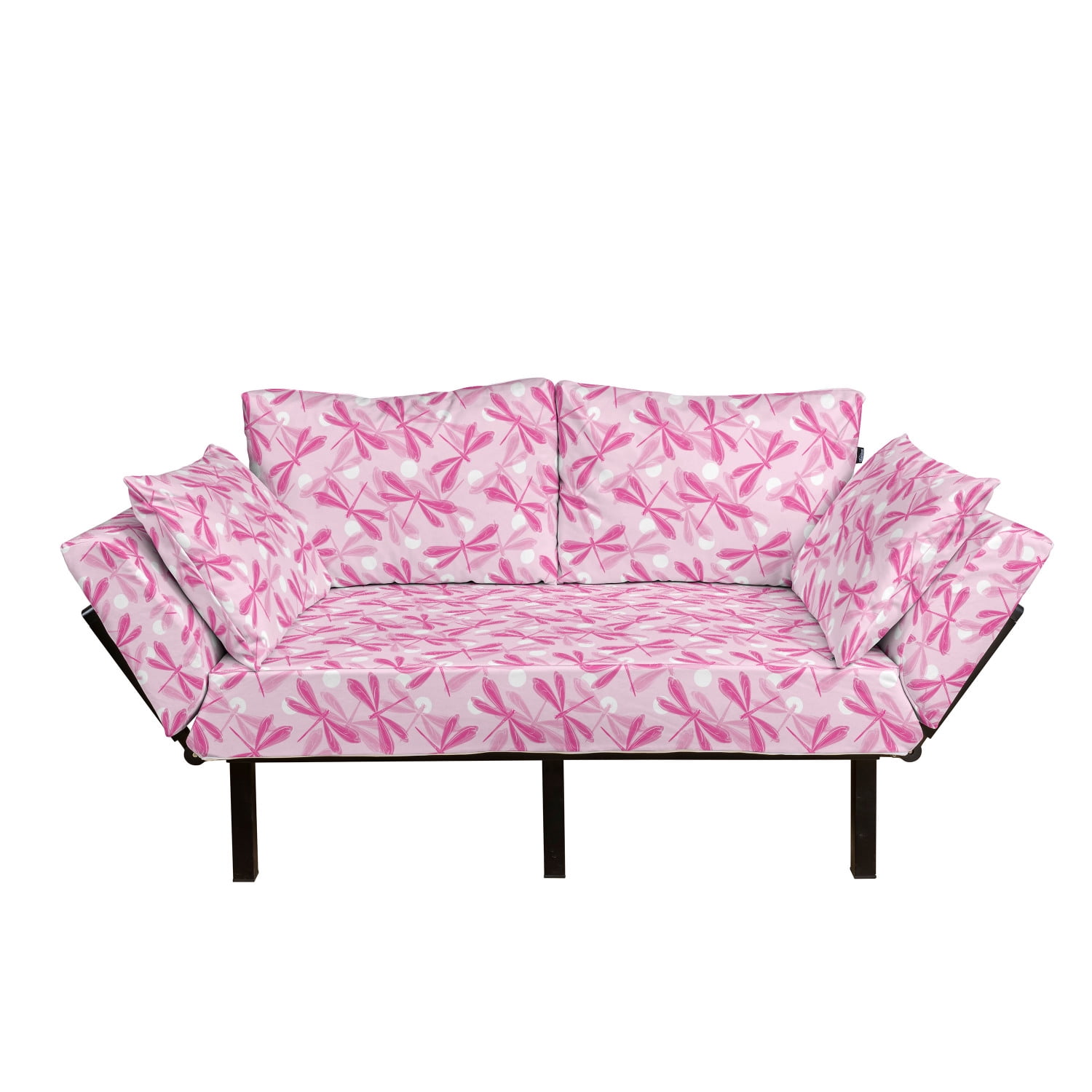 Dragonfly Futon Couch, Vibrant Spring Theme Beauty Pattern with Winged ...