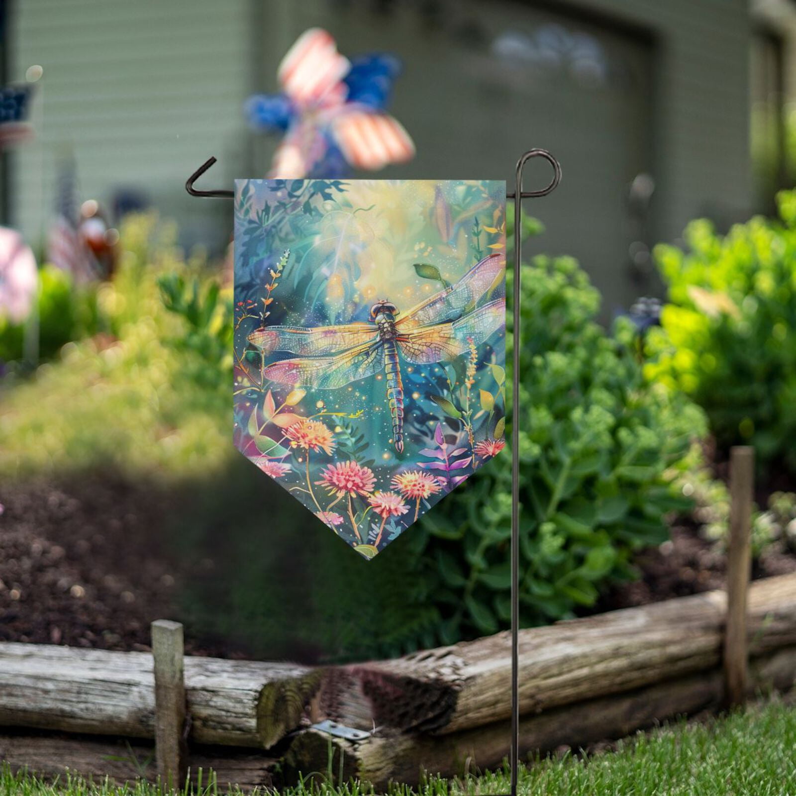 Dragonfly Garden Flowers Garden Flag 18" x 12.5" Double Sided Yard Lawn ...