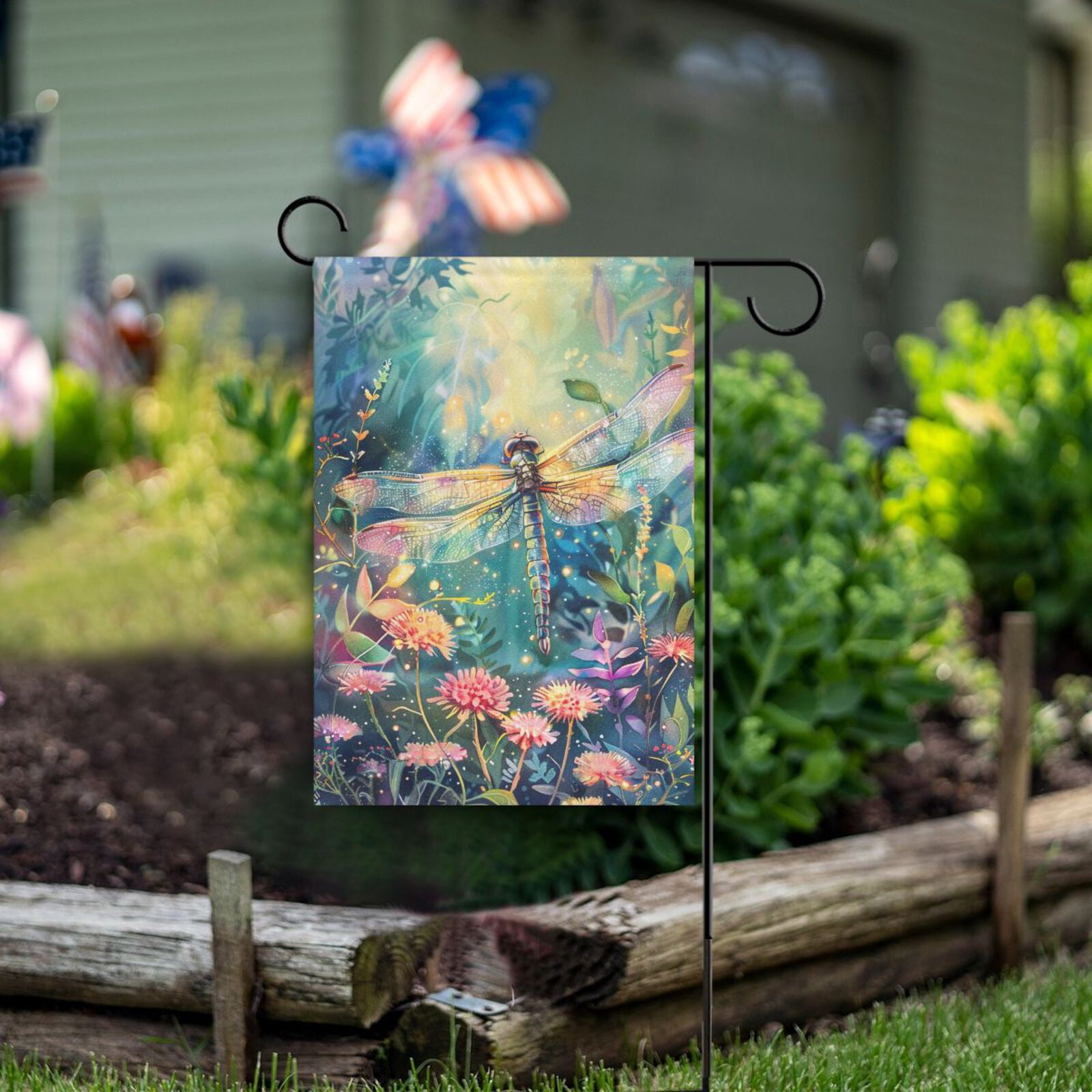 Dragonfly Garden Flowers Garden Flag Double Sided Outdoor Banners for ...