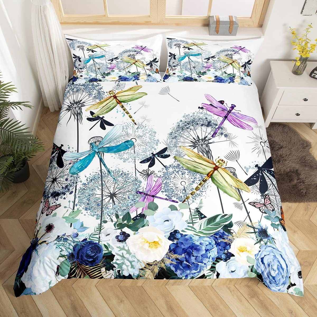 Dragonfly Gifts for Women,Dandelion Comforter Cover Colorful Butterfly ...
