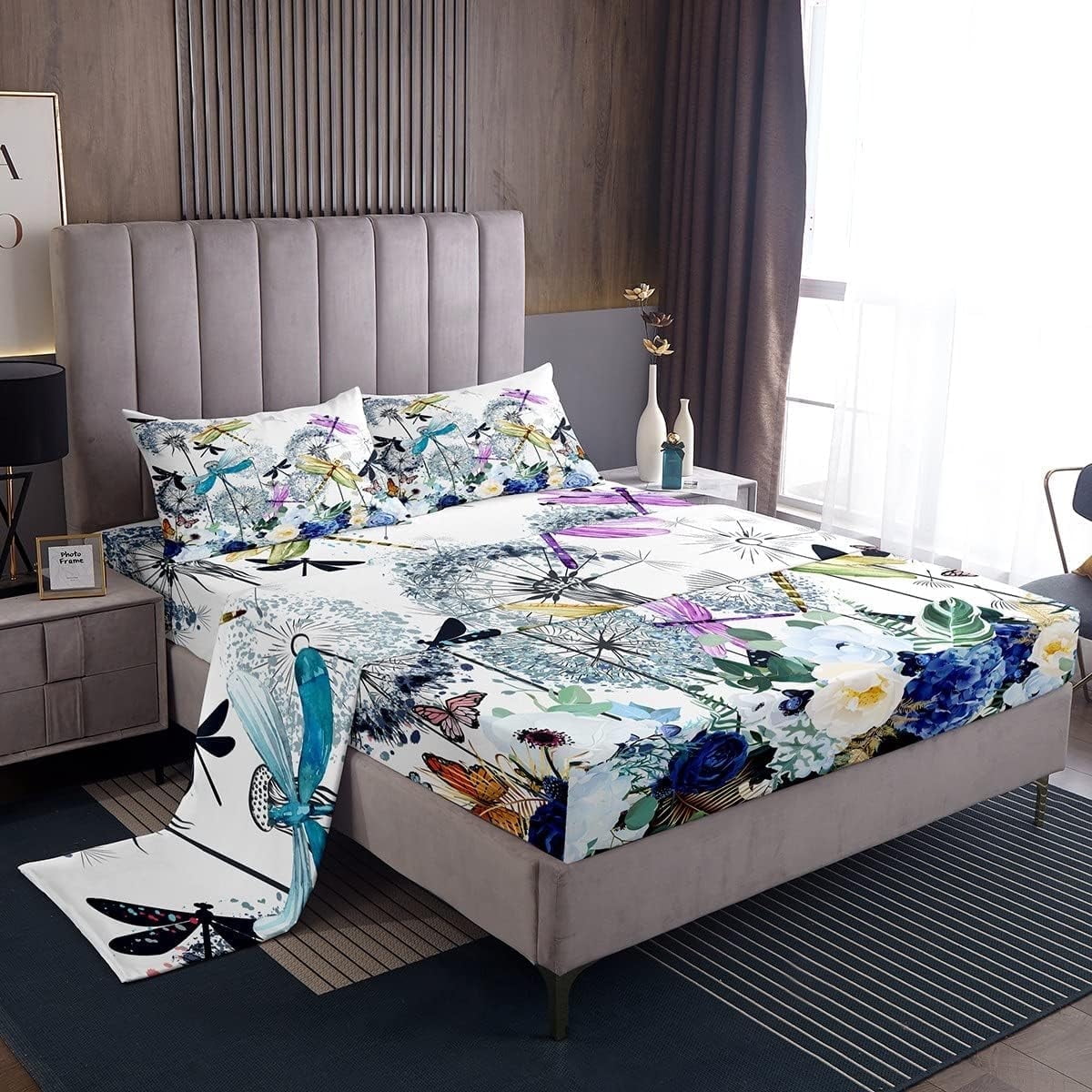 Dragonfly Gifts for Women,Dandelion Fitted Sheet Colorful Butterfly ...