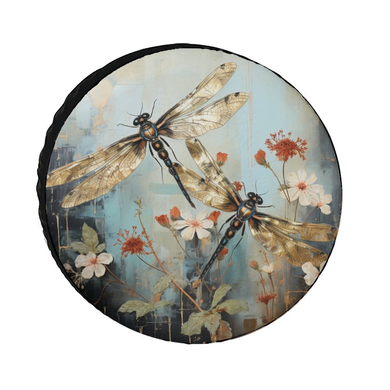 Dragonfly Haze Camper Spare Tire Cover Retro Insect Dragonflies Flower ...