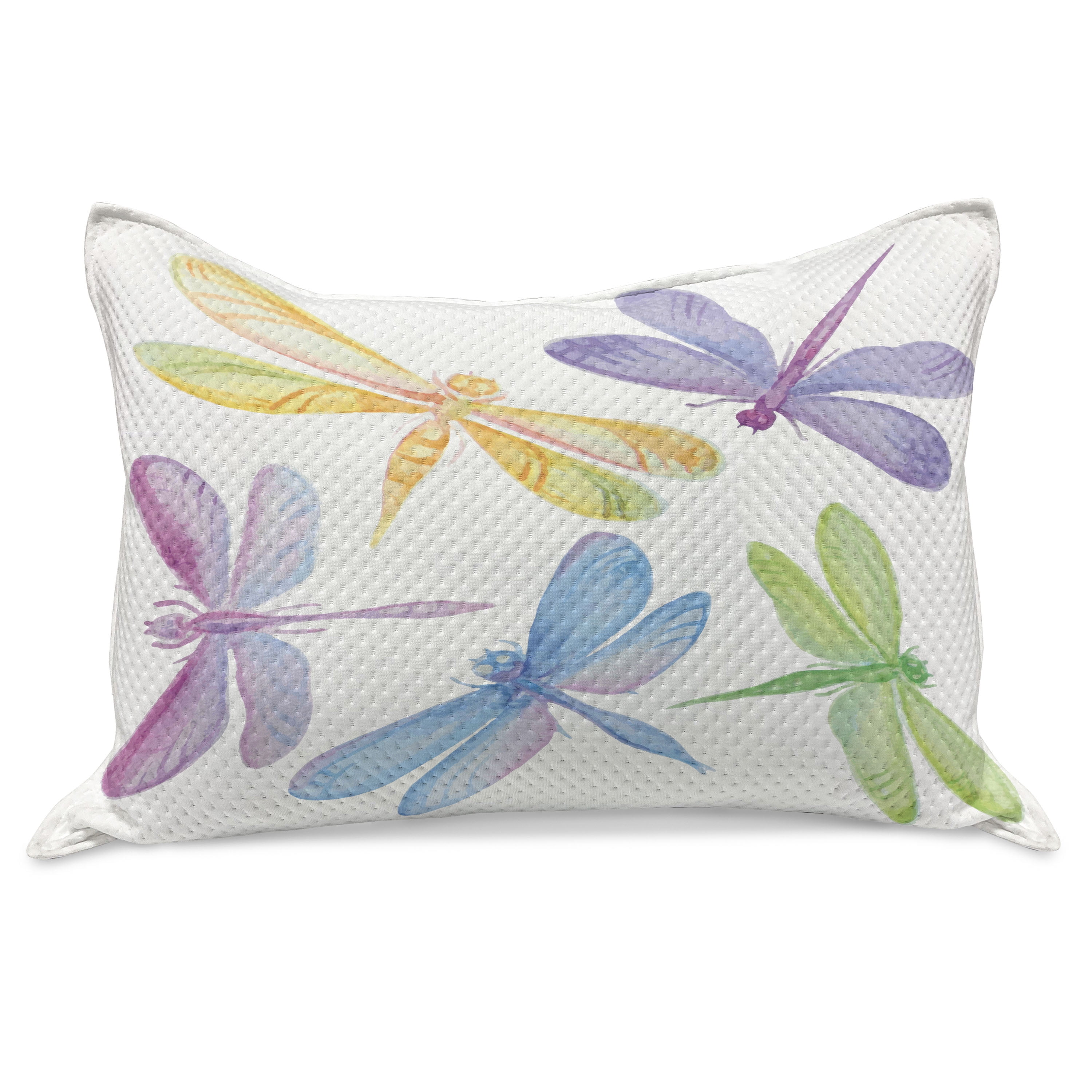 Dragonfly Knitted Quilt Pillowcover, Colorful Watercolor Winged Bugs ...