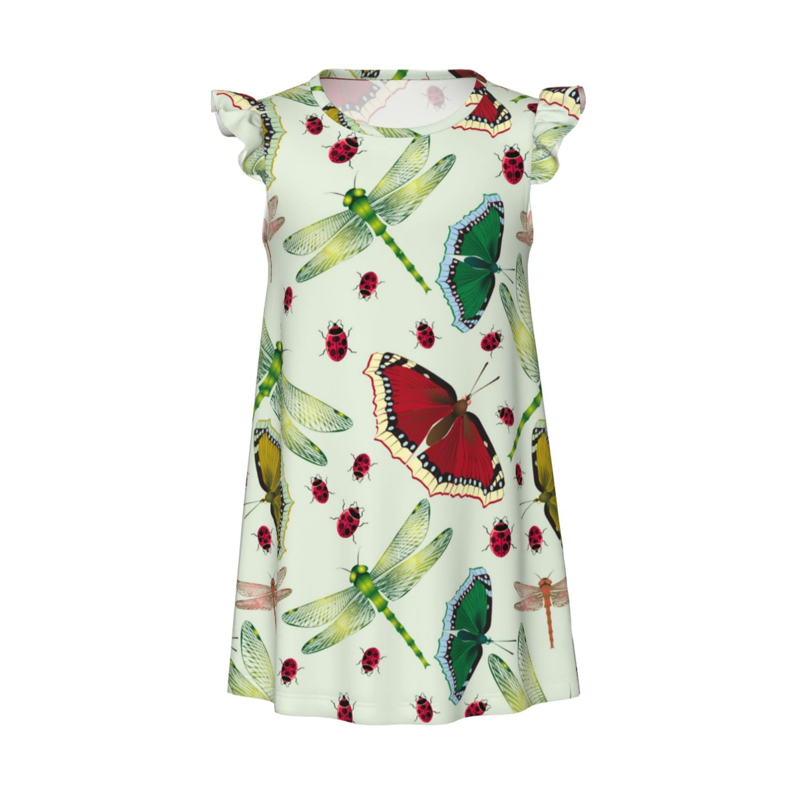 Dragonfly Ladybird Butterfly Girls Nightgown, Flutter Short Sleeves ...