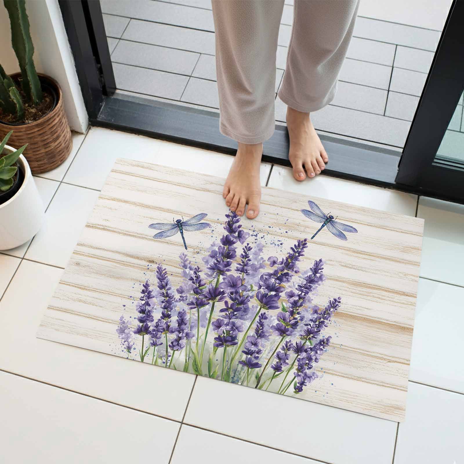 Dragonfly Lavender Indoor Door Mat 20x31.5 Inch Purple Floral Vintage ...