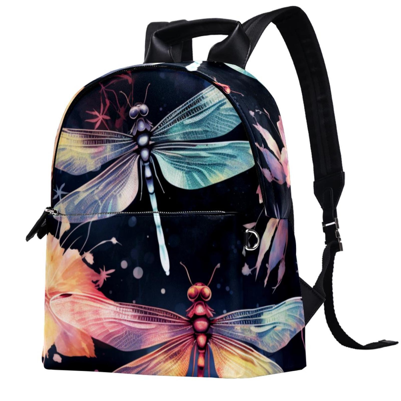 Dragonfly Leather Canvas Backpack with Printed Design | Large Capacity ...