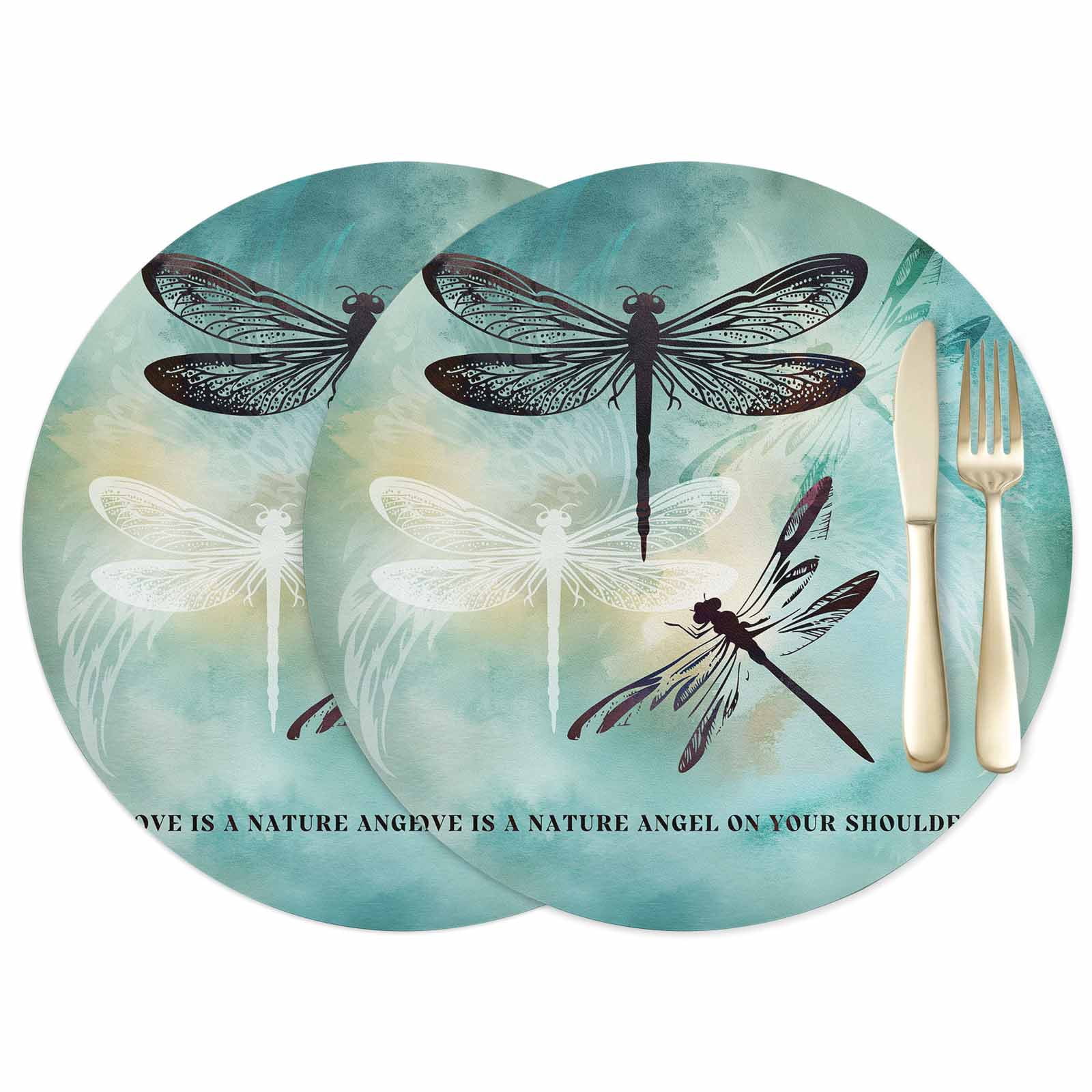 Dragonfly Leather Placemats Set of 2, 12 Inch, Abstract Animal Teal ...