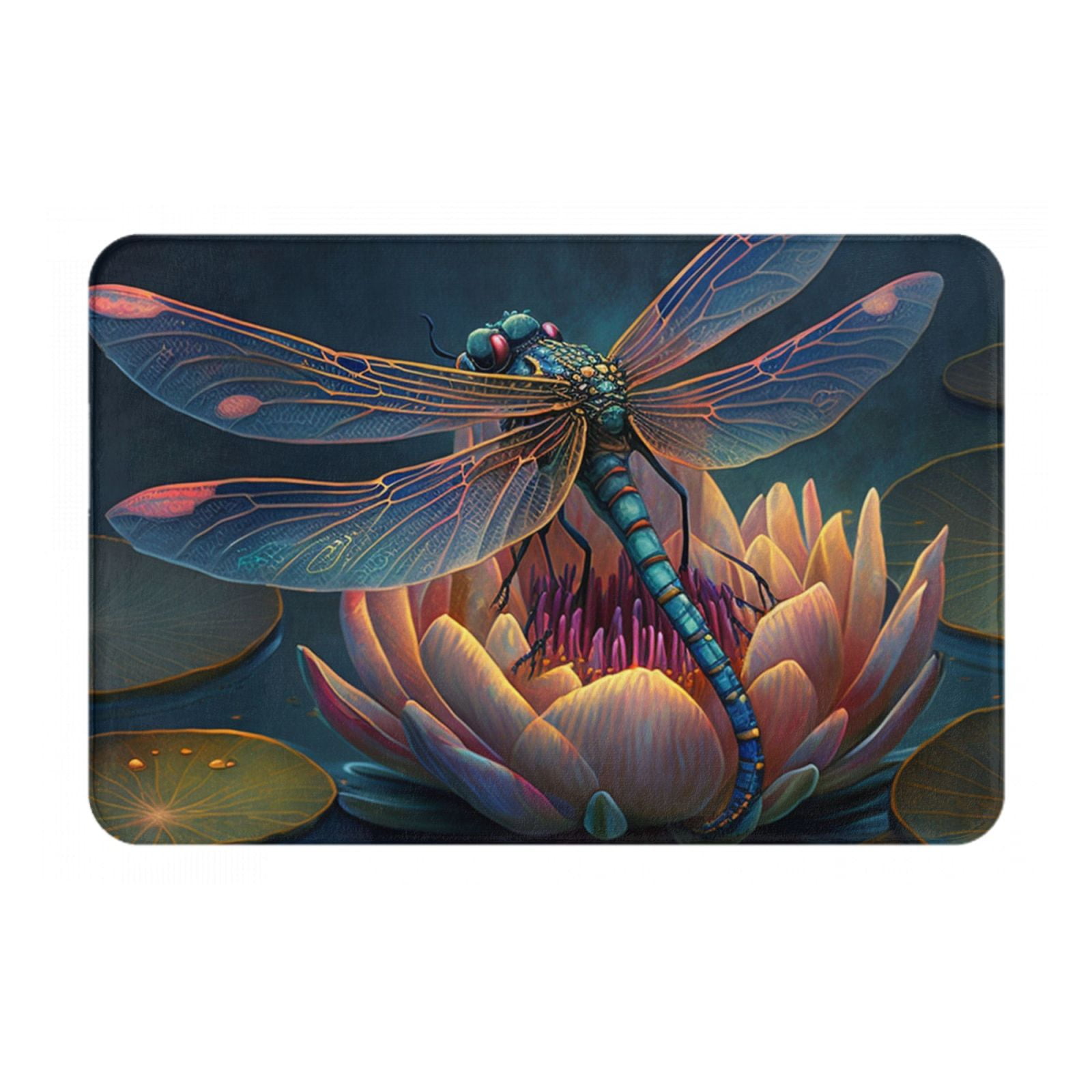 Dragonfly Lotus Cool Art Doormat Non Slip Front Door Bathroom Bath Mats ...