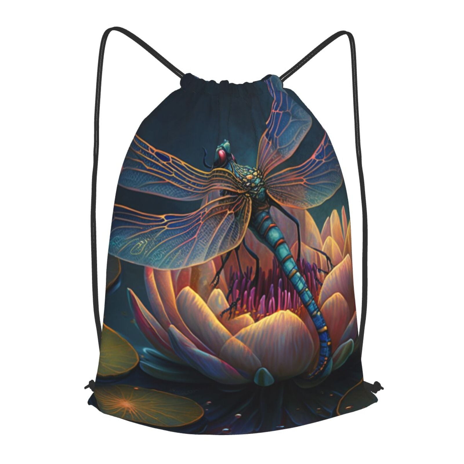Dragonfly Lotus Cool Art Drawstring Backpack Gym String Bag Sports ...