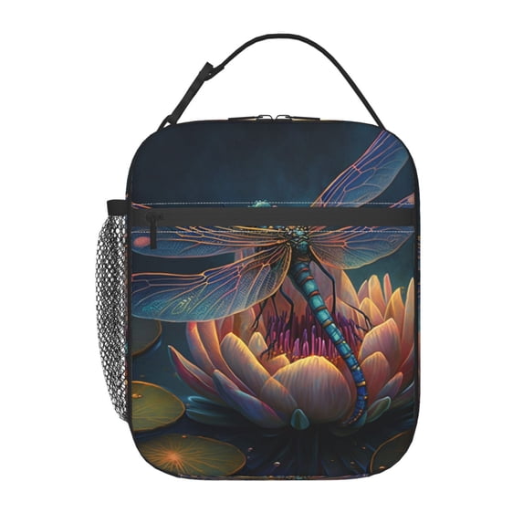 Dragonfly Lotus Cool Art Lunch Box Bag Insulated Lunchbox Reusable Tote ...