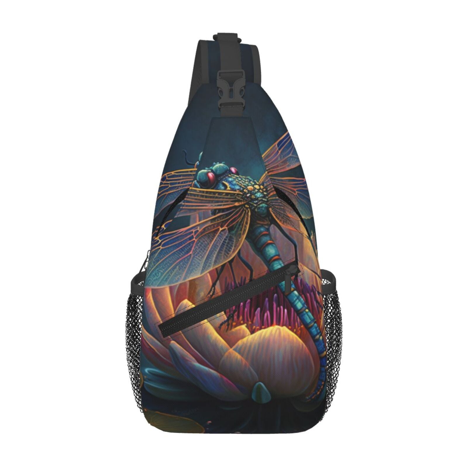 Dragonfly Lotus Cool Art Sling Backpack Shoulder Chest Crossbody Bag ...