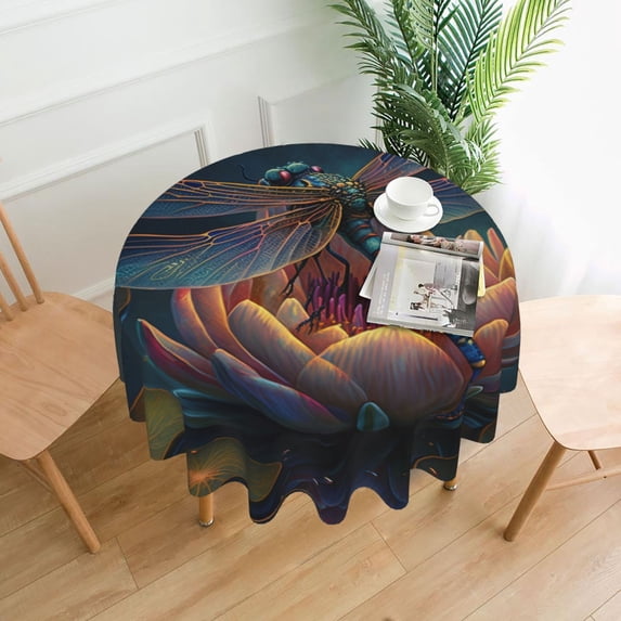 Dragonfly Lotus Cool Art Tablecloths Round 60 inch Fabric Table Cloth ...