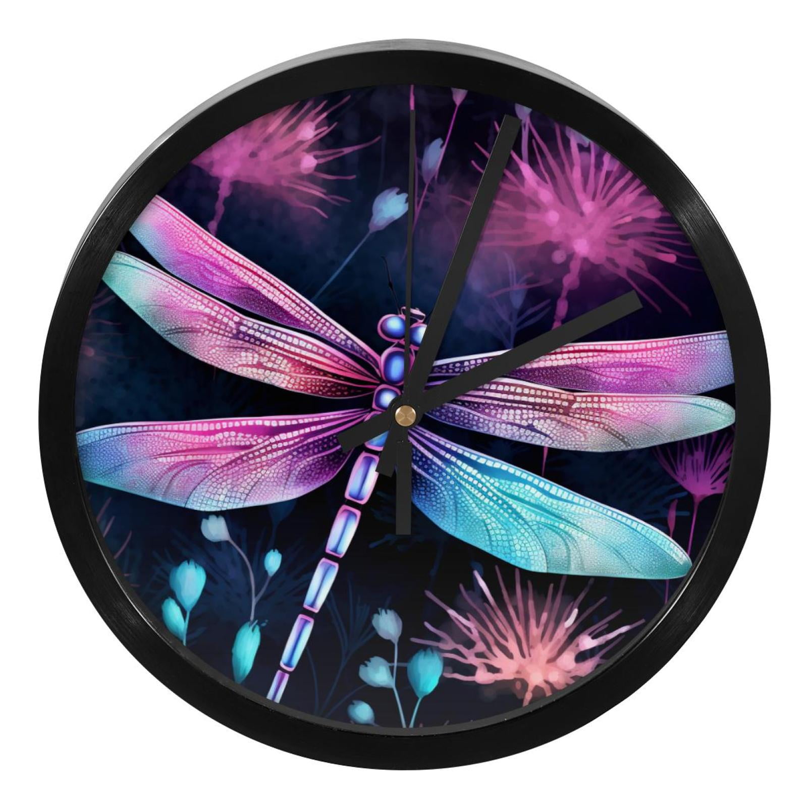 Dragonfly Modern Wall Clock, 9.8 Inches, Silent Non-Ticking Round ...