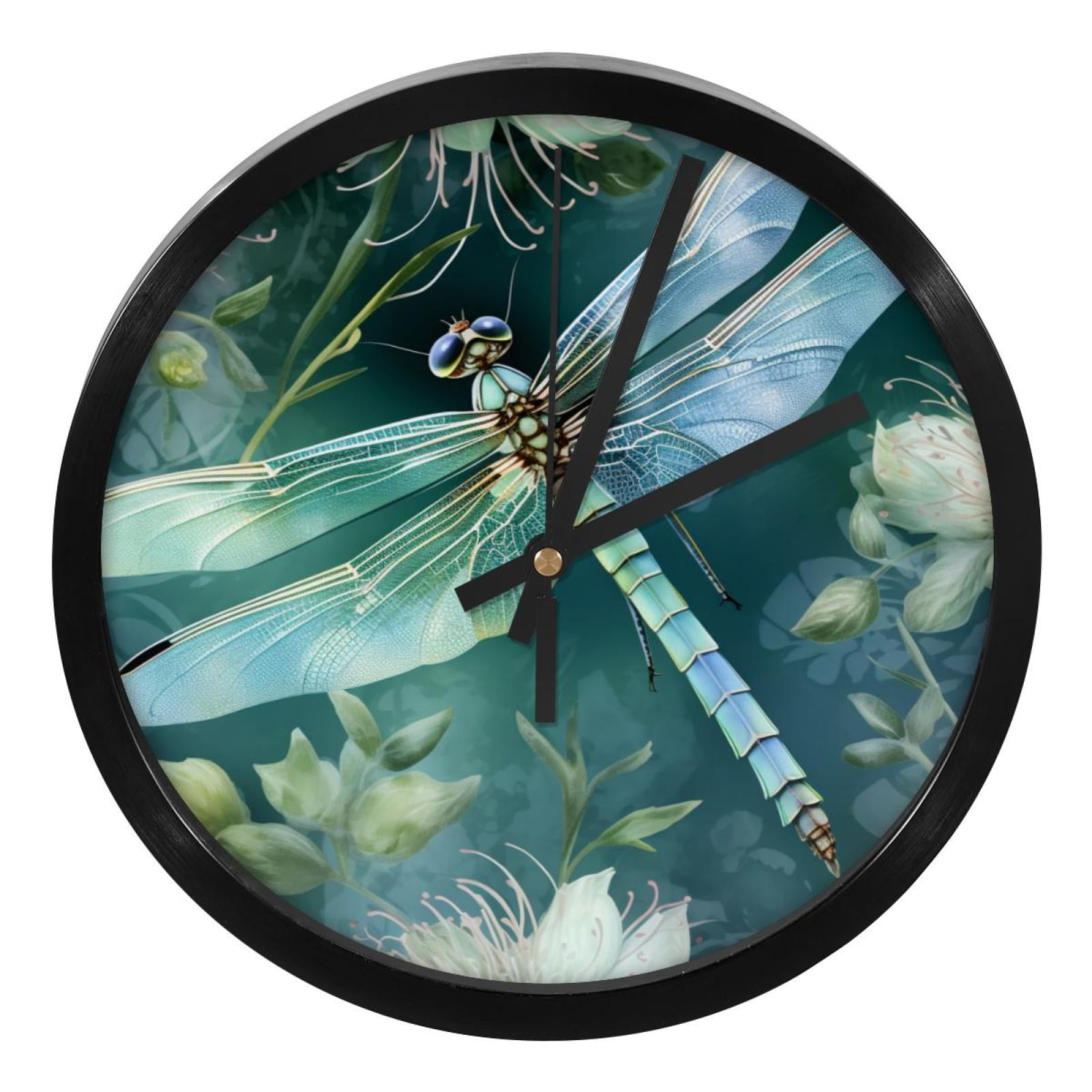 Dragonfly Modern Wall Clock, 9.8 Inches, Silent Non-Ticking Round ...