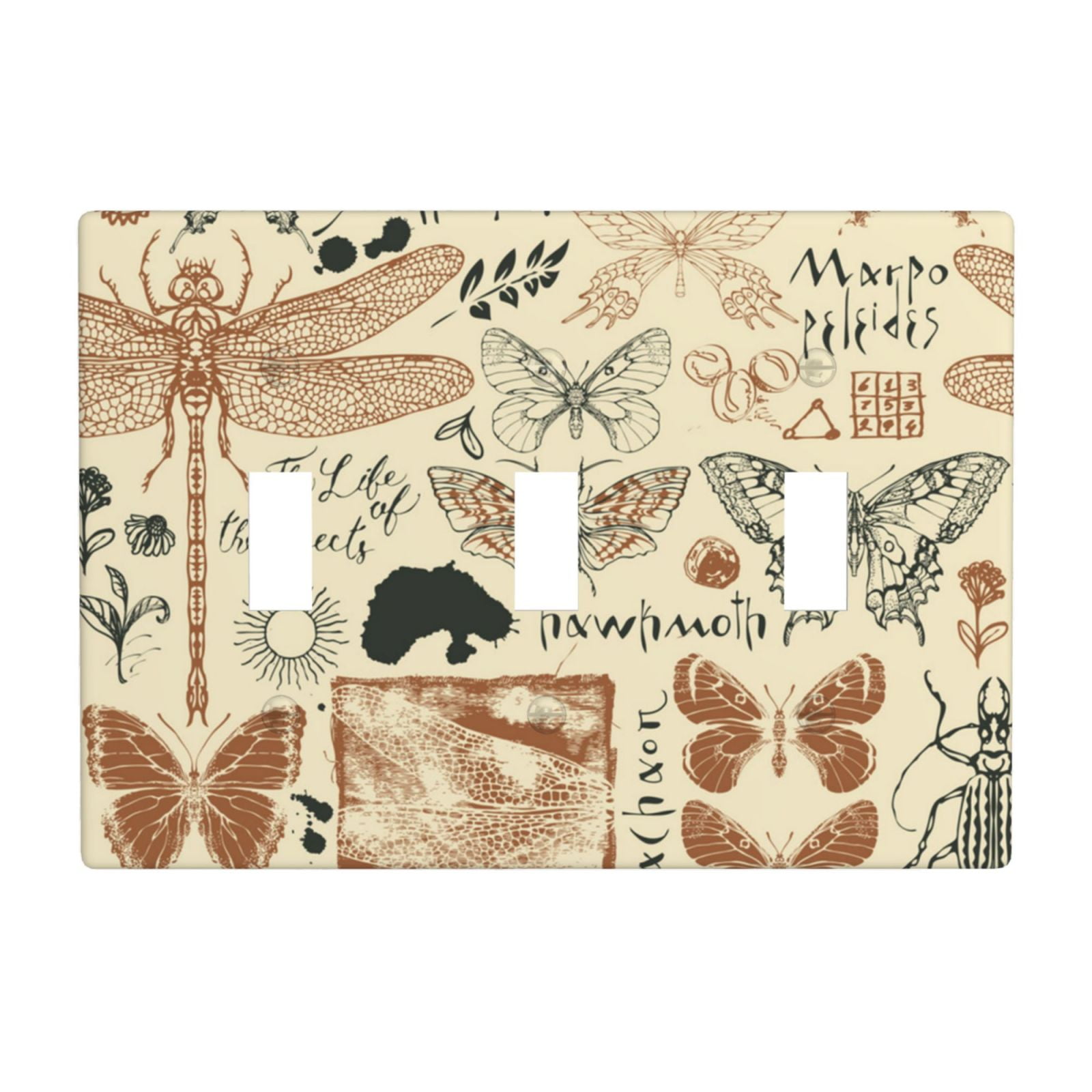Dragonfly Moth Vintage Butterfly 3 Gang Light Switch Cover Decorative ...