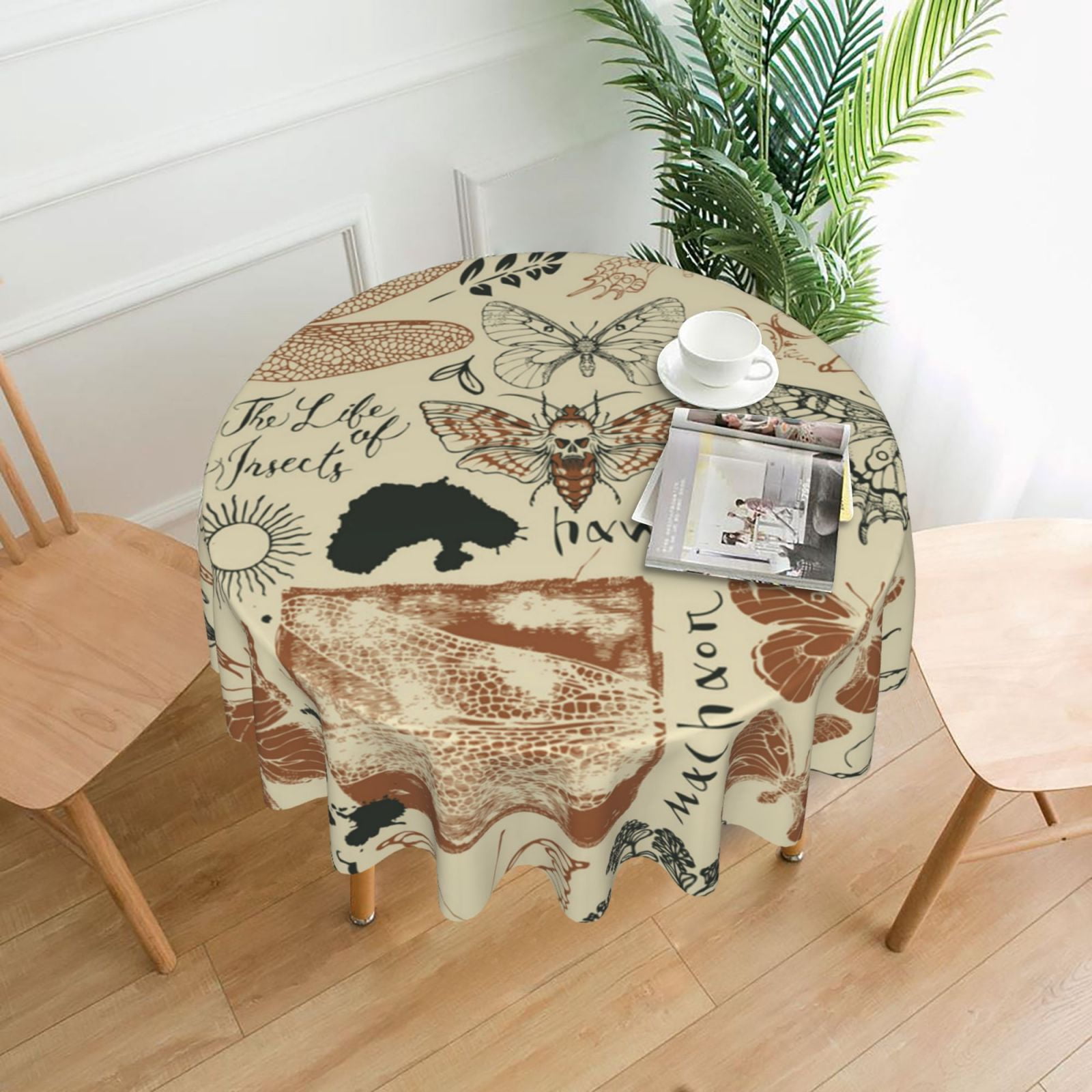 Dragonfly Moth Vintage Butterfly Tablecloths Round 60 inch Fabric Table ...
