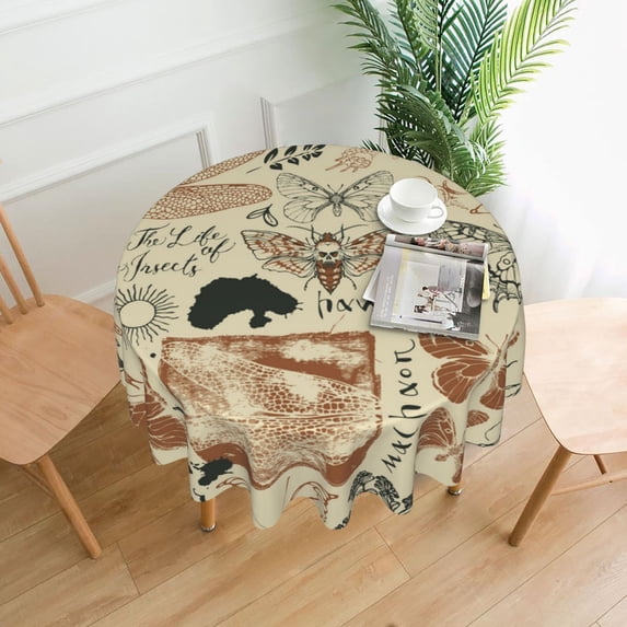 Dragonfly Moth Vintage Butterfly Tablecloths Round 60 inch Fabric Table ...