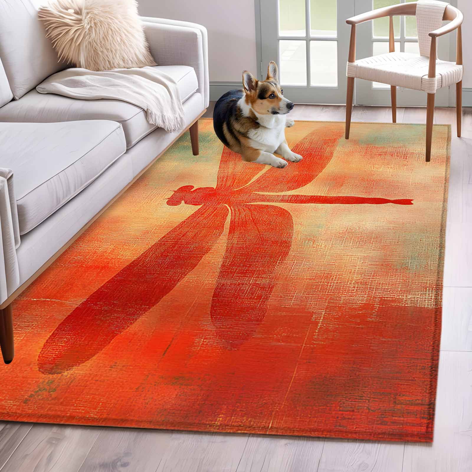 Dragonfly Orange Area Rug 3x5 FT, Non Slip Entryway Bedside Carpet ...