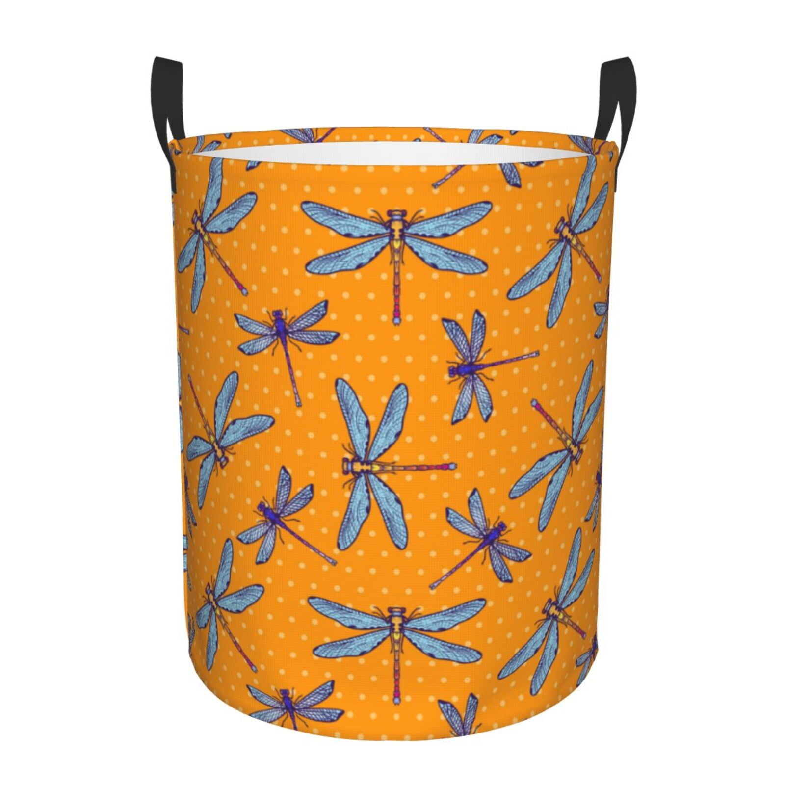 Dragonfly Orange Round Laundry Basket, Laundry Hamper with Handle ...