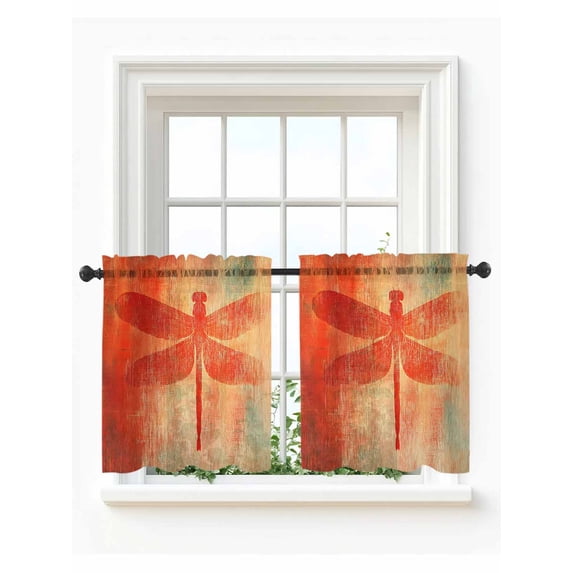 Dragonfly Orange Tier Curtains 24 Inch Length,Sheer Curtains for ...