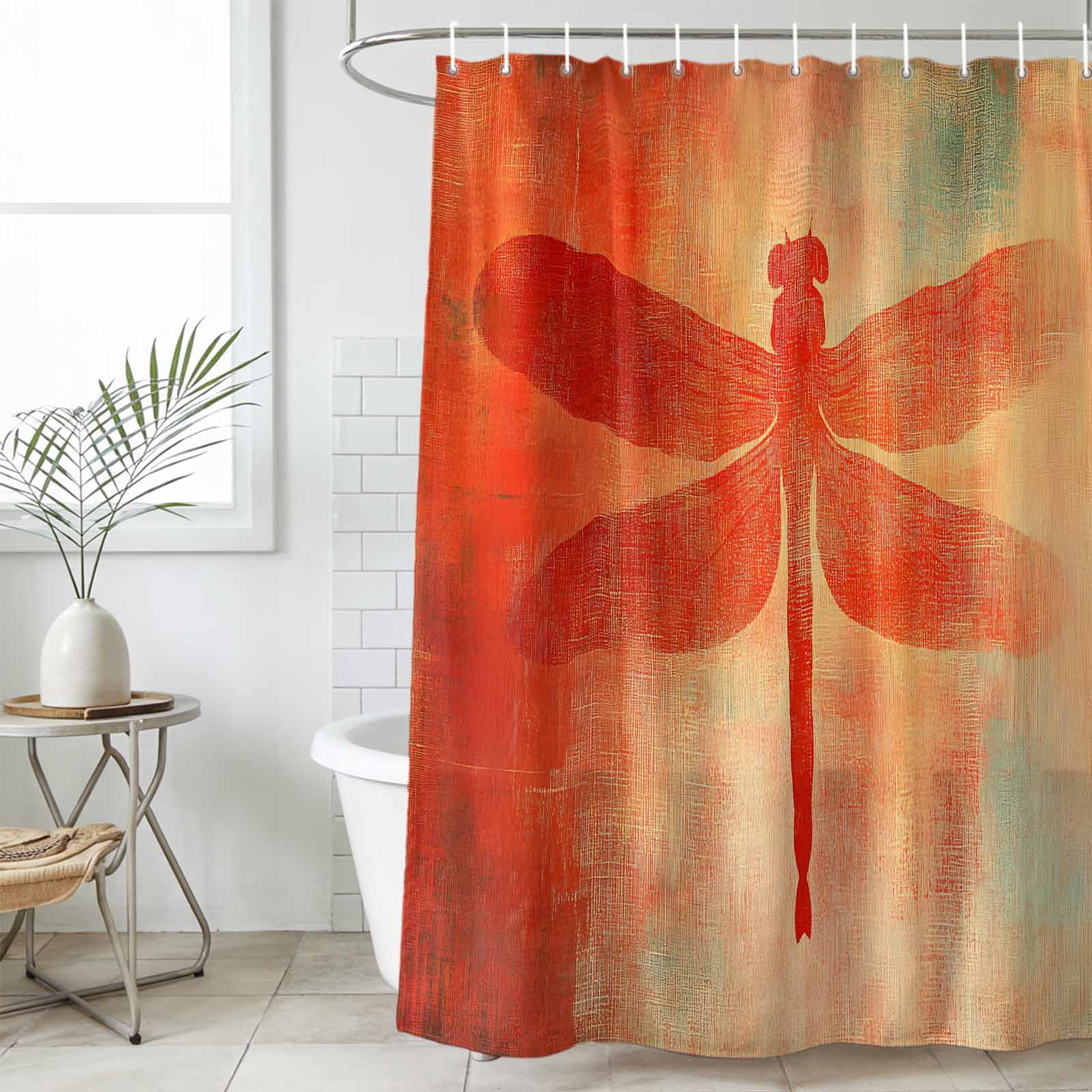Dragonfly Orange Waterproof Fabric Shower Curtain,Abstract Modern ...