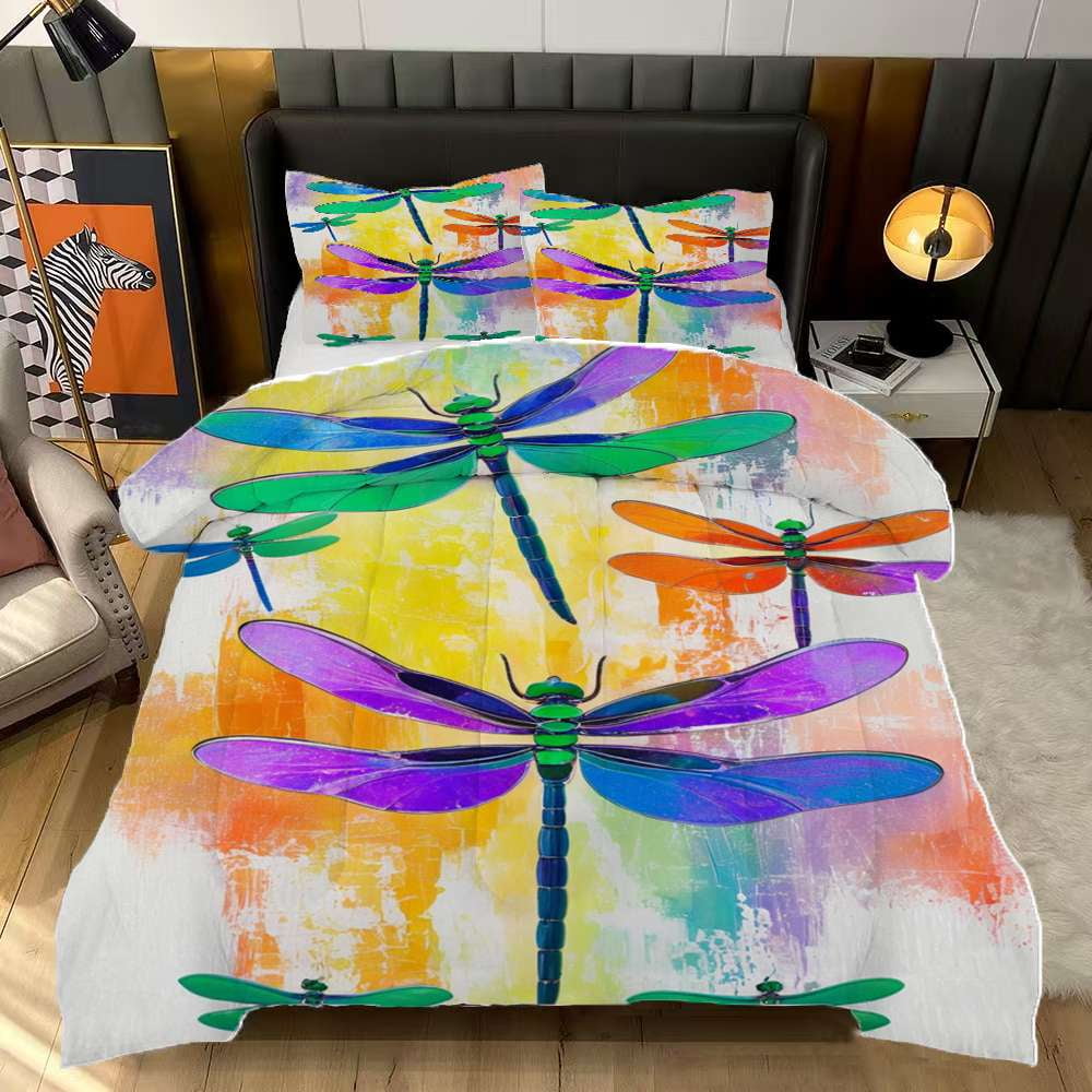 Dragonfly Pattern Art Print Comforter Set Queen Size Bedding Set For ...