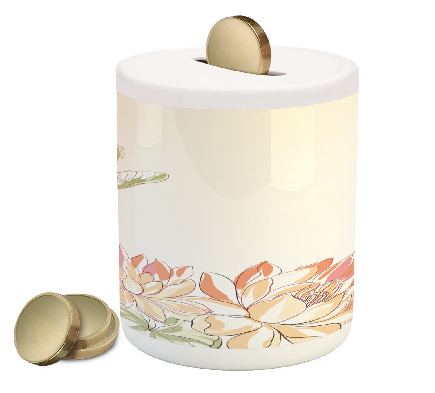 Dragonfly Piggy Bank, Lotus Flower Field Winged Bug Flying Oriental ...