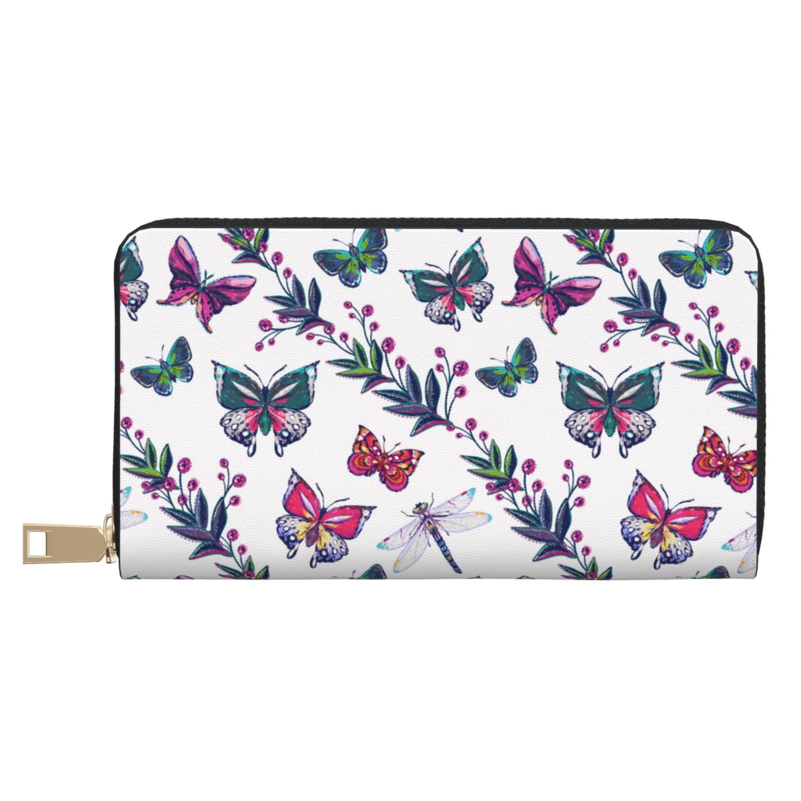Dragonfly Plant Butterfly Wallet Women, Leather Bifold Multi Card ...