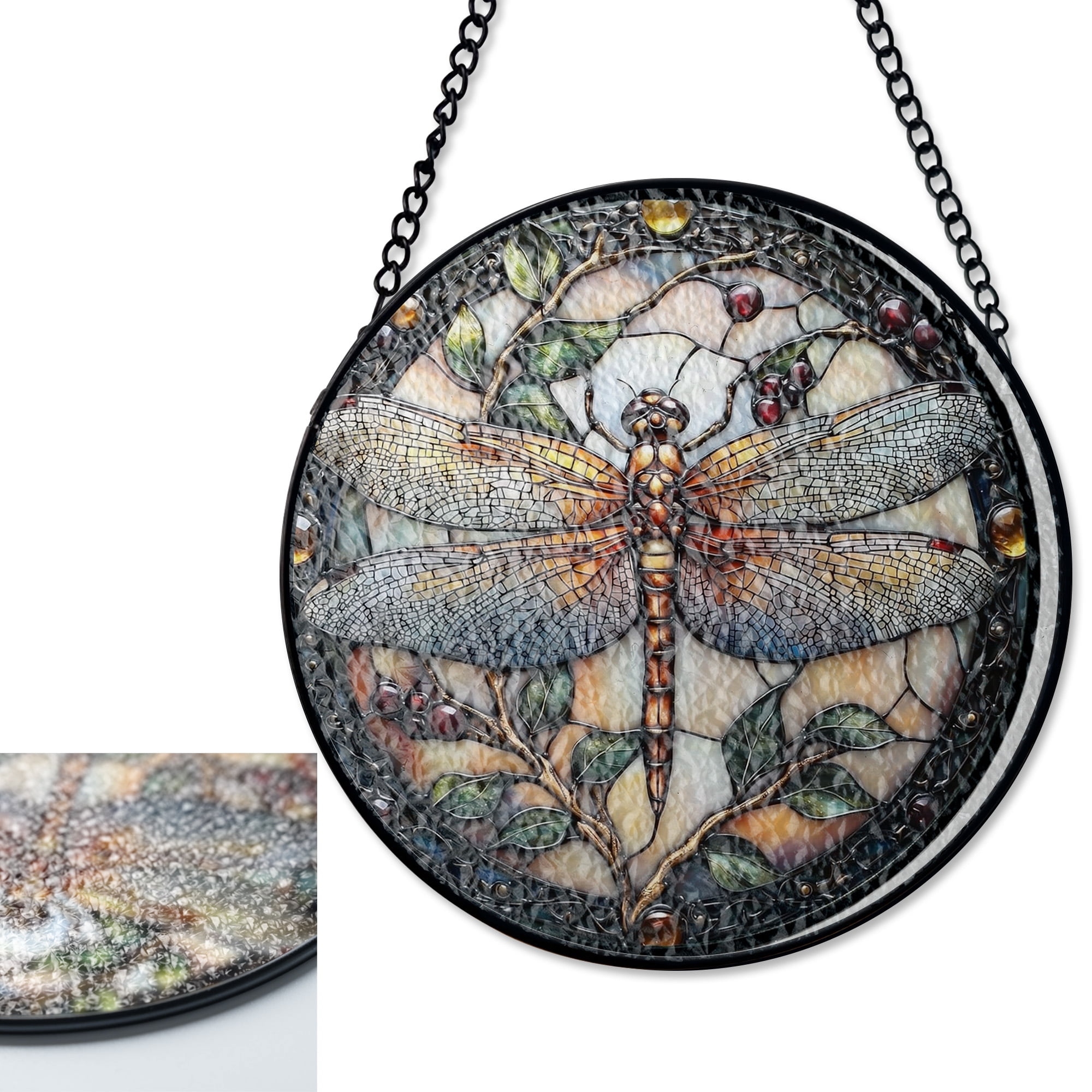 Dragonfly Plant Stained Glass Window Hanging, Suncatcher Door Decor ...